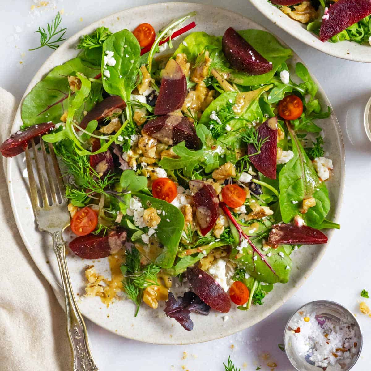 Beet and Feta Salad with Walnuts and Tahini Dressing